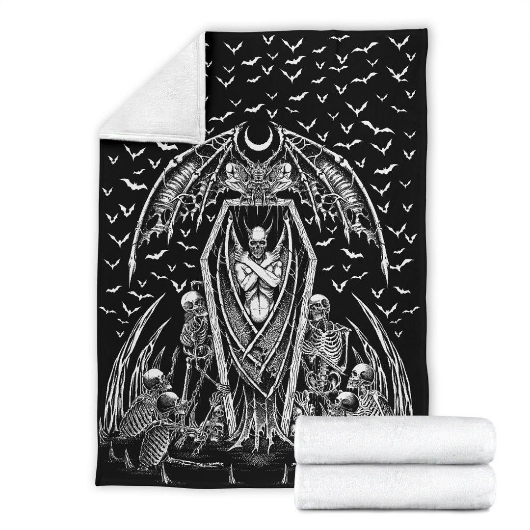 Skull Skeleton Chain Wicked Bat Shroud Blanket Black and White-gothic ...