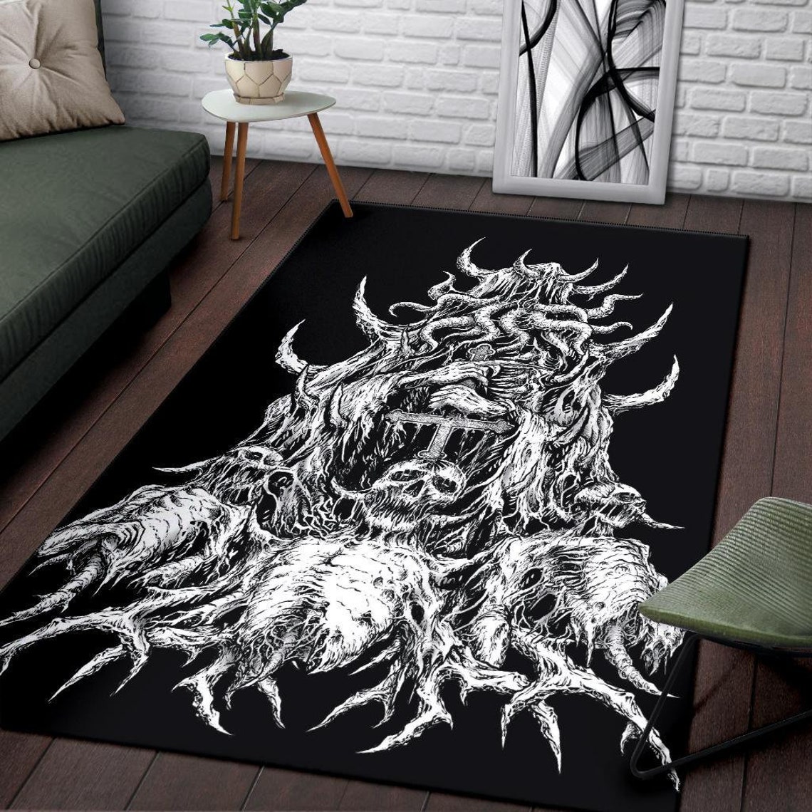 Skull Demon Cross Area Rug-skull Rugs-skull Room Decor-goth | Etsy
