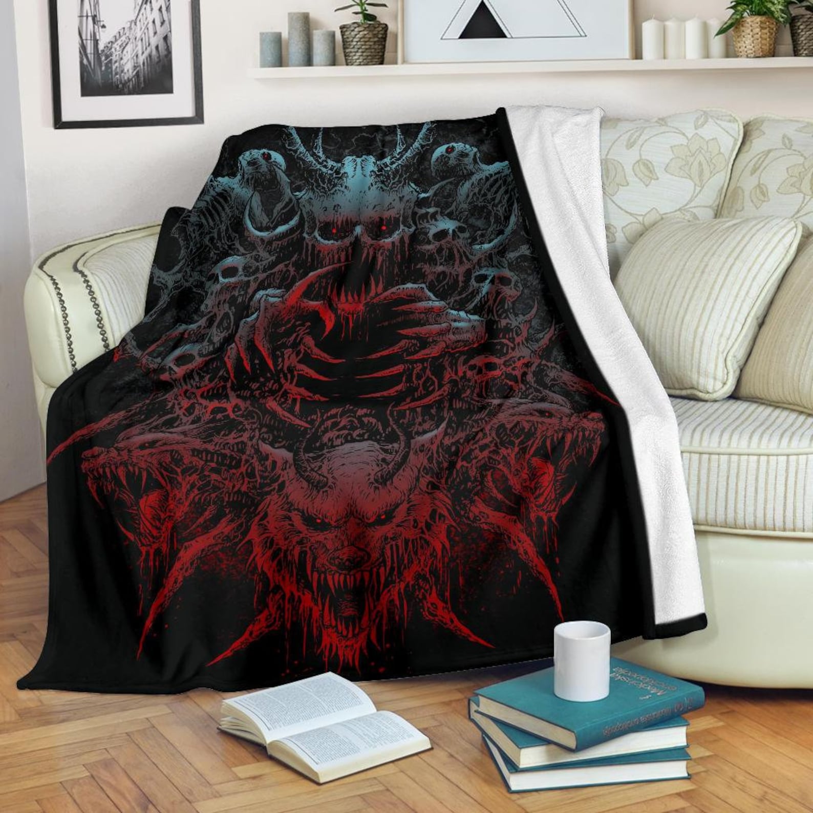 Skull Demon Wolf Blanket Color Version-skull Werewolf - Etsy
