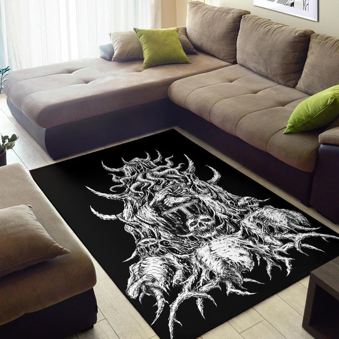 Skull Demon Cross Area Rug-skull Rugs-skull Room Decor-goth | Etsy
