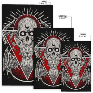 Skull Occult Gothic Cat Area Rug New Red Version-skull Rug-skull Occult ...