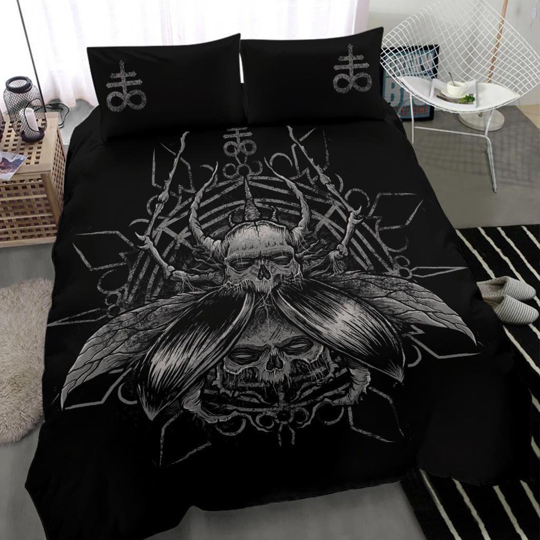 Skull Satanic Fly 3 Piece Duvet Set Dark Version-skull Bedding-satanic ...
