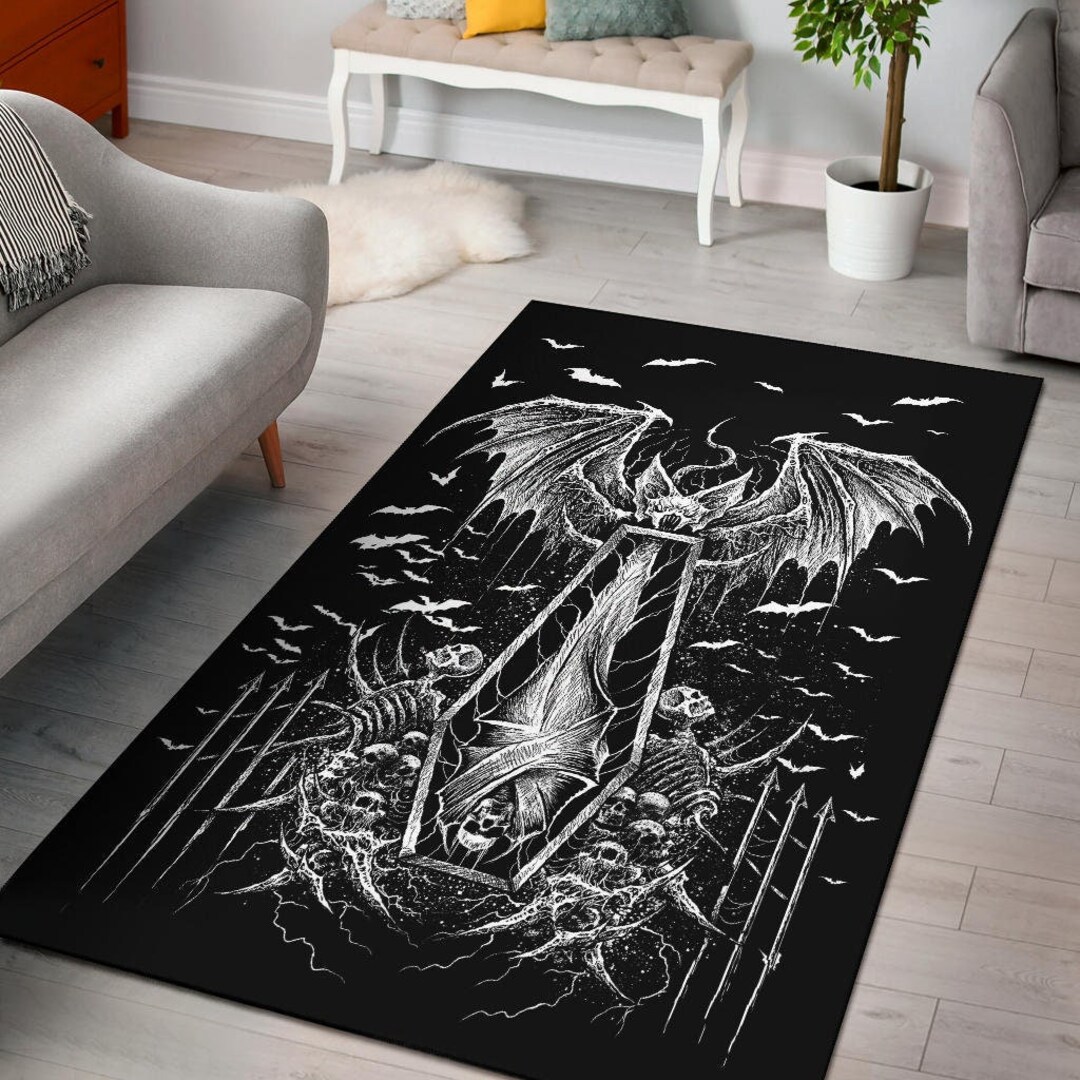 Skull Batwing Skeleton Coffin Shroud Area Rug Awesome Black and White ...