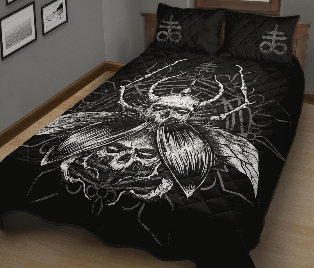 Skull Gothic Satanic Fly Quilt 3 Piece Bed Set-gothic Quilts-satanic ...