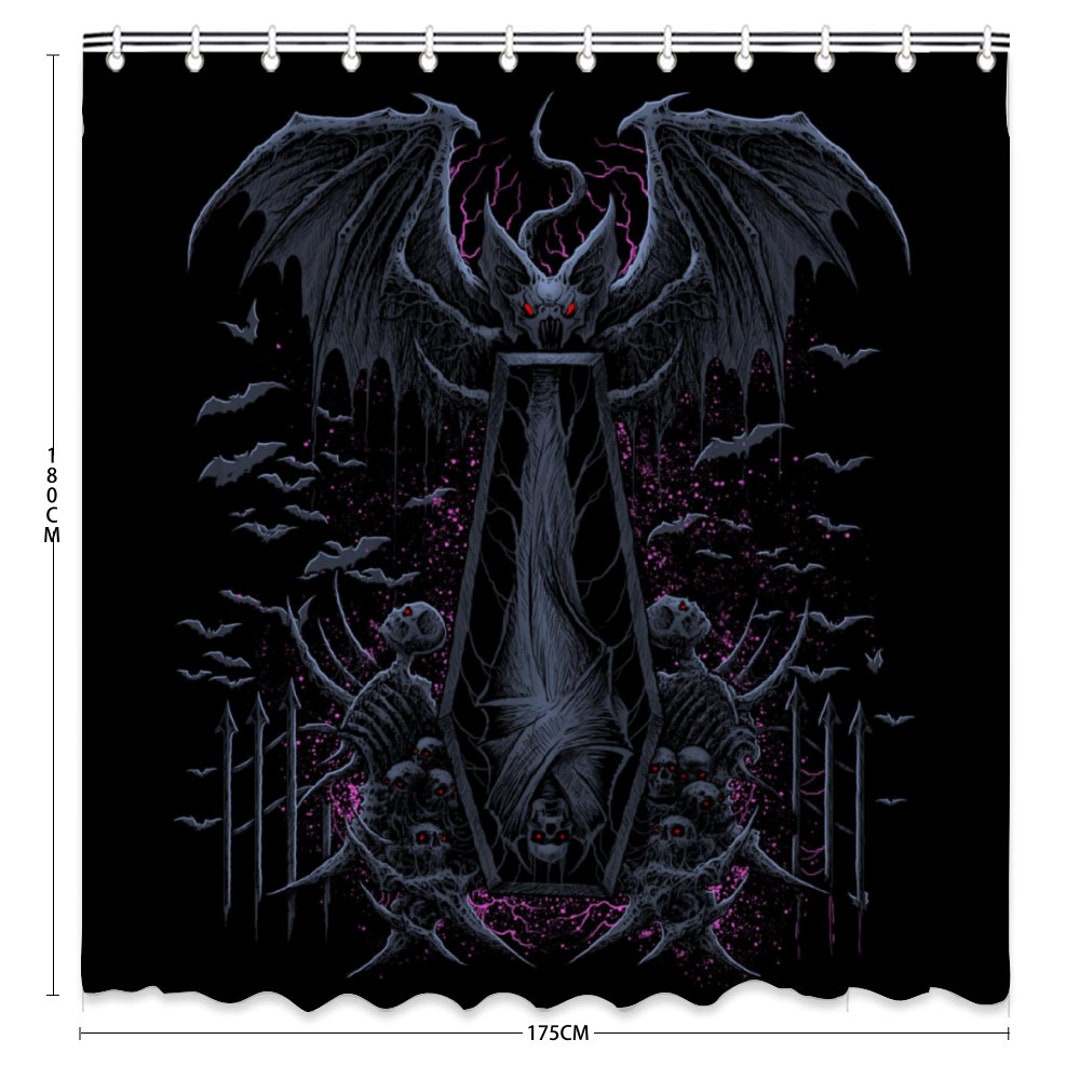 Skull Batwing Skeleton Coffin Shroud Waterproof Shower Curtain 71" X 69 ...