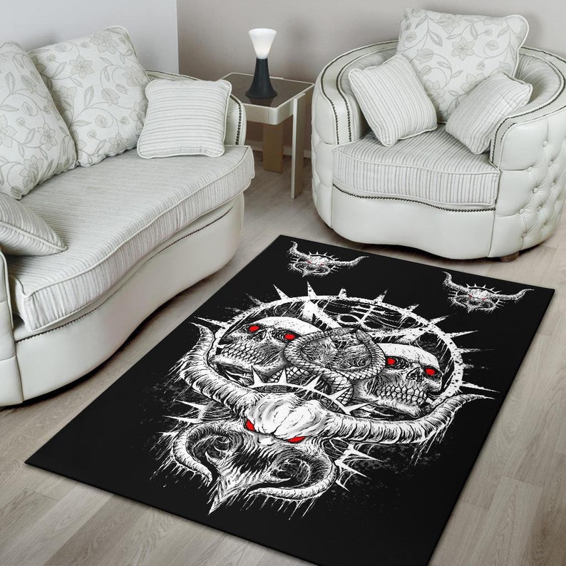 Skull Satanic Demon Serpent Area Rug Black and White Red Eye | Etsy