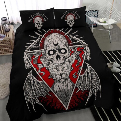 Skull Goth Occult Raven Batwing Cat 3 Piece Duvet Set Dark - Etsy