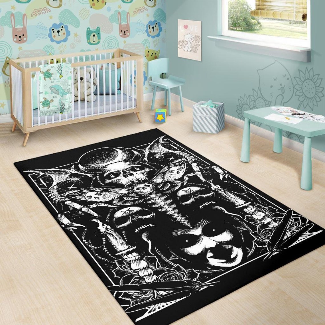 Skull Pentagram Demon Moth Cult Area Rug-skull Occult Rug-skull Moth ...