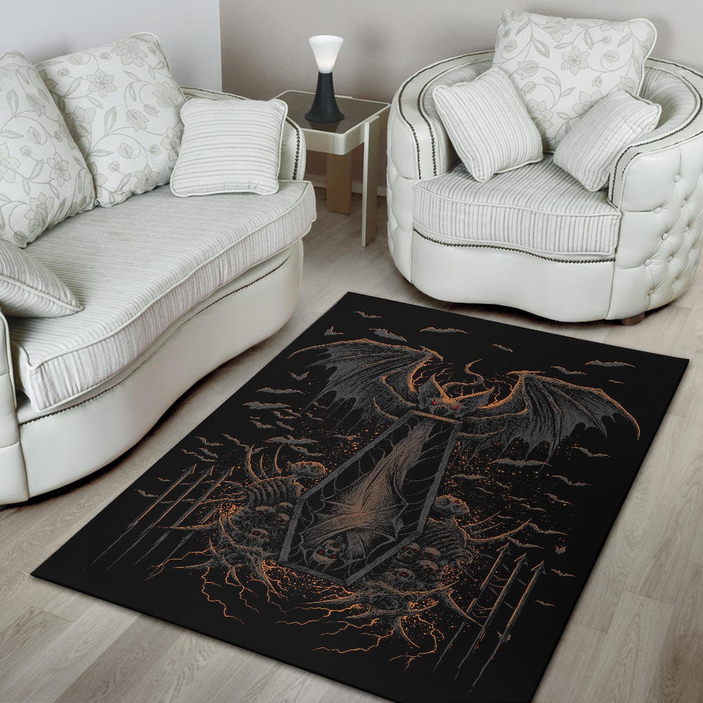 Skull Batwing Skeleton Coffin Shroud Area Rug Awesome Dark Version Red ...