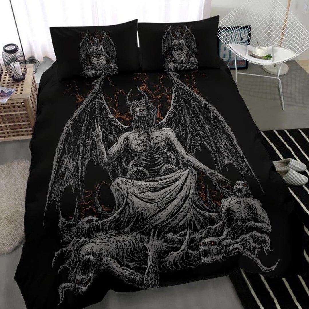 Skull Skeleton Satanic Bat Wing Demon God 3 Piece Duvet Set Dark ...