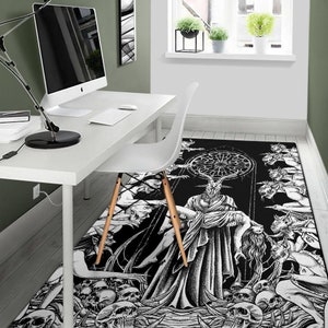 Skull Baphomet Goat Demon Frenzy Area Rug Black and White-baphomet Rug ...