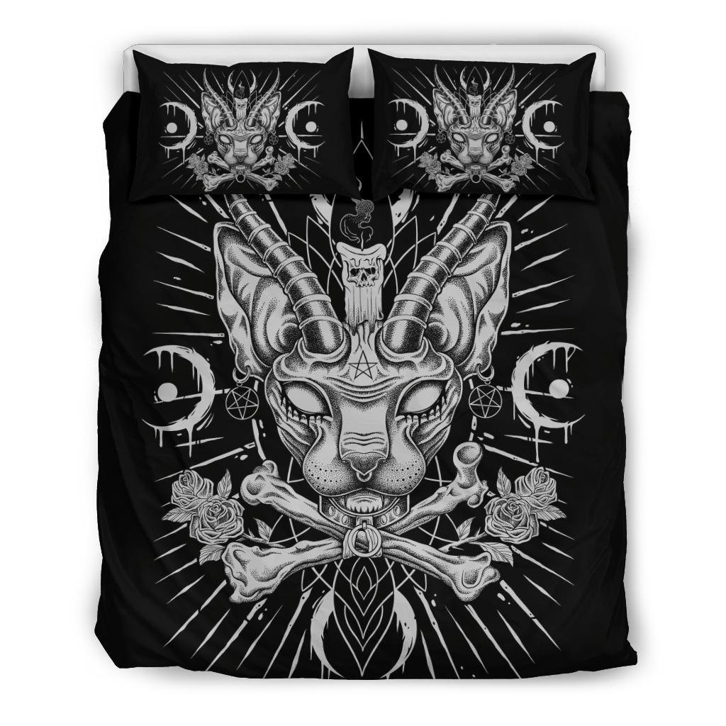 Skull Gothic Occult Black Cat Unique Sphinx Style Part 2-3 Piece Duvet ...