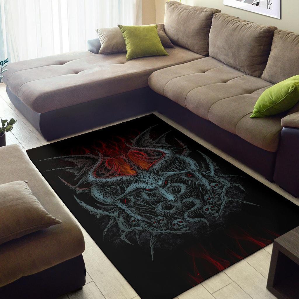 Skull Satanic Goat Demon Flame Area Rug-skull Goat Rug-satanic Room ...