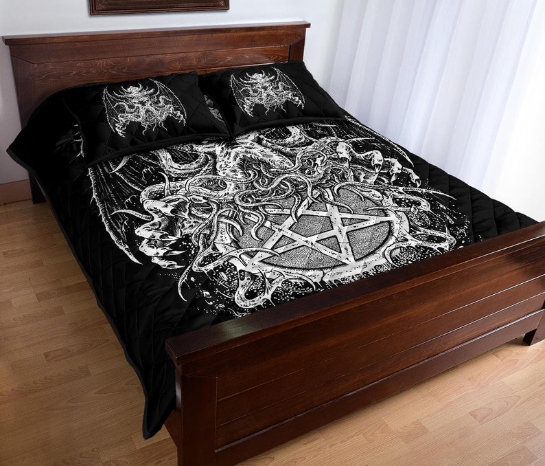Skull Satanic Pentagram Demon Octopus 3 Piece Quilt Bed | Etsy