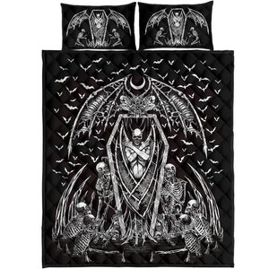 Skull Skeleton Chain Wicked Bat Shroud 3 Piece Quilt Set Black and ...