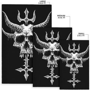Satanic Skull Demon Horn Inverted Cross Dagger Area Rug-death Metal ...