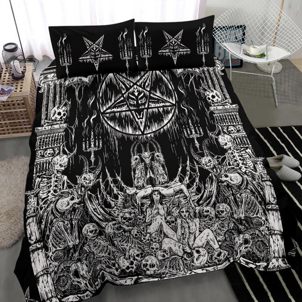 Skull Demon Satanic Pentagram Satanic Goat Priest Candle 3 Piece Duvet ...