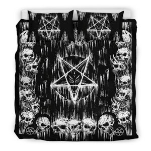 Satanic Skull Melting Inverted Pentagram 3 Piece Duvet Set-baphomet Bed ...