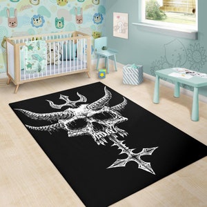 Satanic Skull Demon Horn Inverted Cross Dagger Area Rug-death Metal ...
