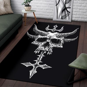 Satanic Skull Demon Horn Inverted Cross Dagger Area Rug-death Metal ...