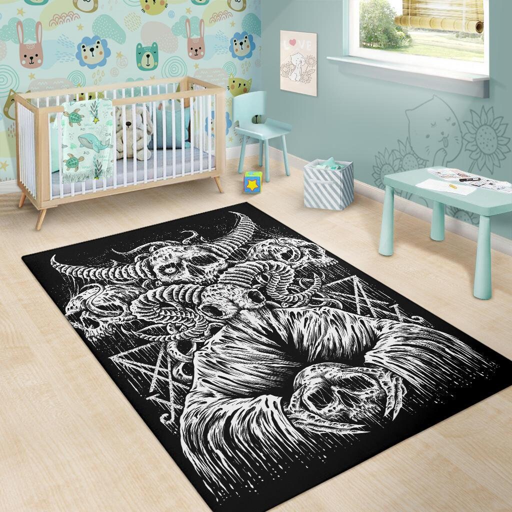 Satanic Home Decor Skull Demon Area Rug-gothic Skull Satanic Demon Rug ...