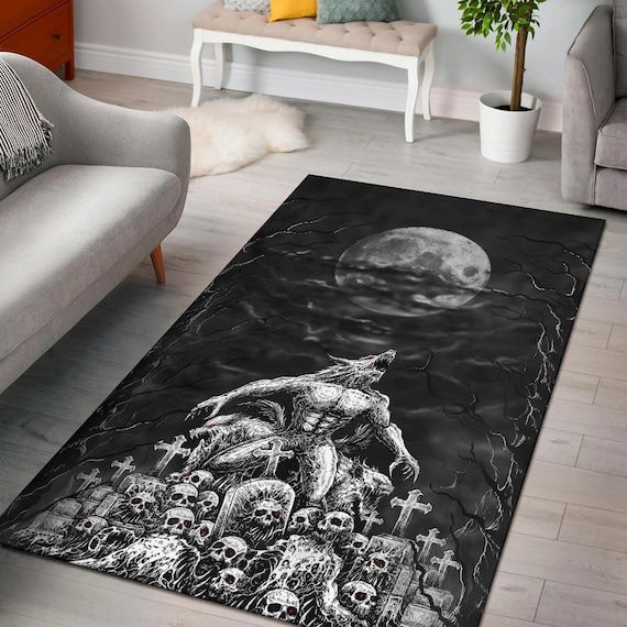 Skull Werewolf Demon Graveyard Area Rug Black and White Red | Etsy