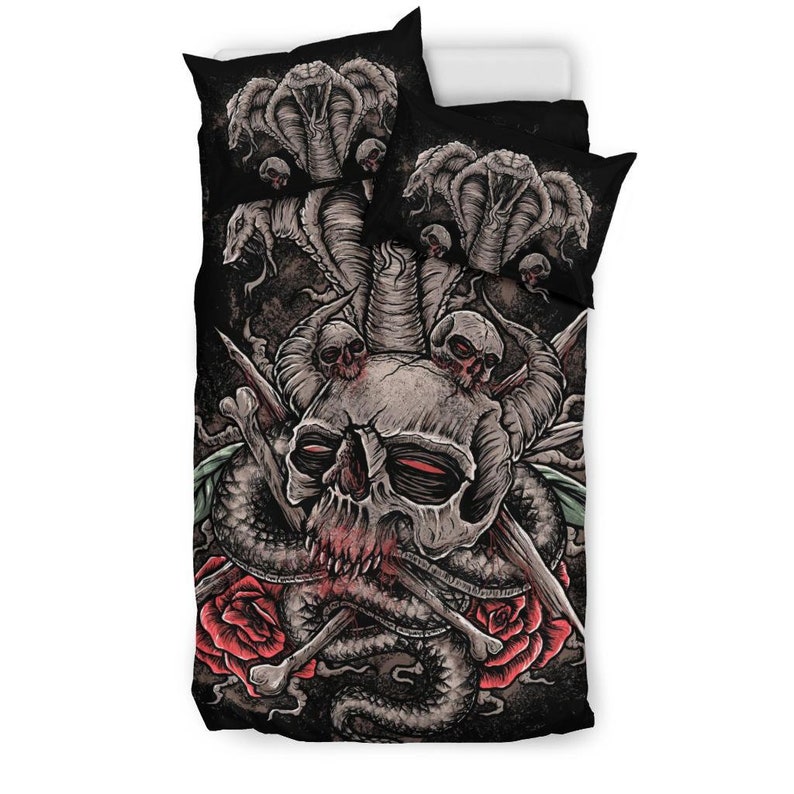 Skull Rose Serpent 3 Piece Duvet Set-skull Serpent Bed Cover-skull ...