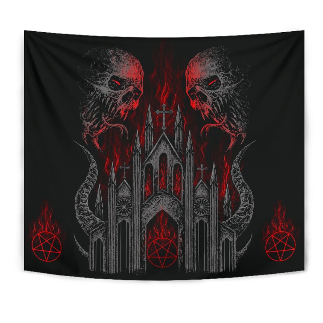Skull Demon Satanic Pentagram Church Flame Large Wall Decoration ...