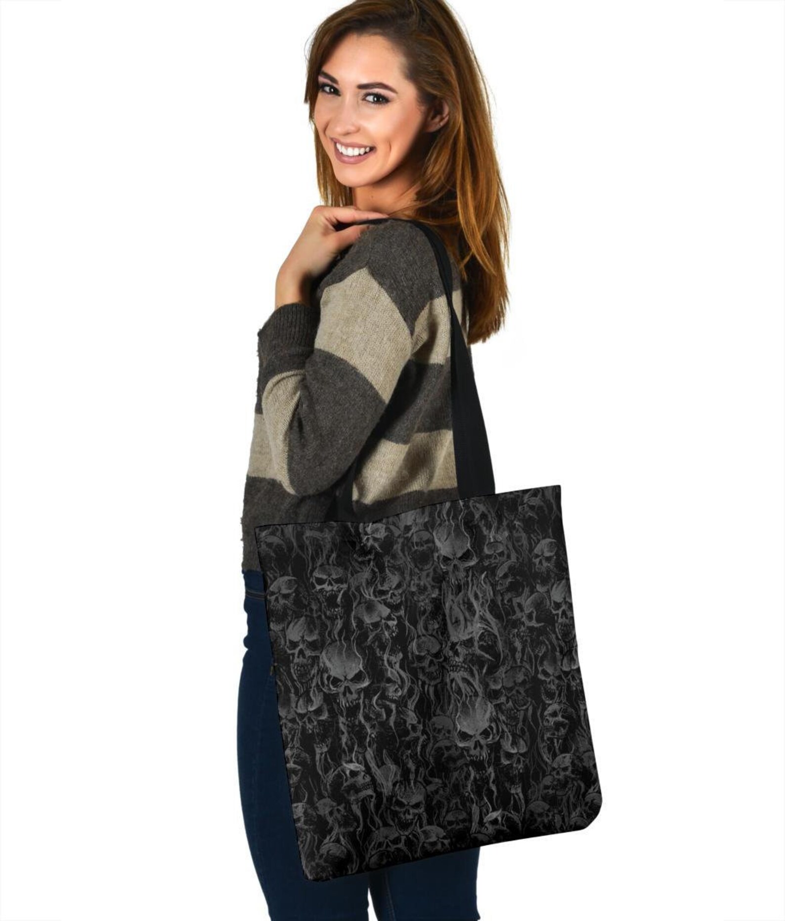 Skull Smoke Large Tote Bag Dark Version-skull Tote Bag-skull - Etsy