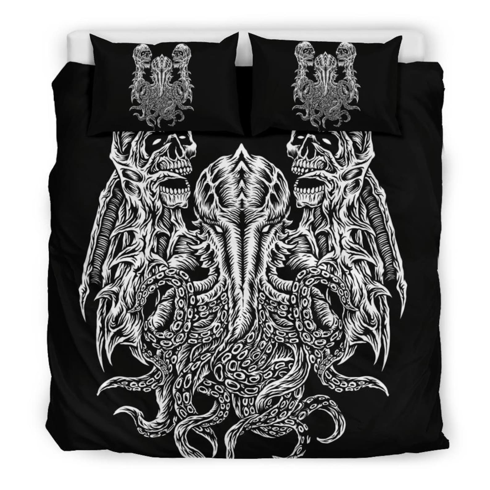 Skull Demon Winged Octopus 3 Piece Duvet Set-skull Demon Bed - Etsy