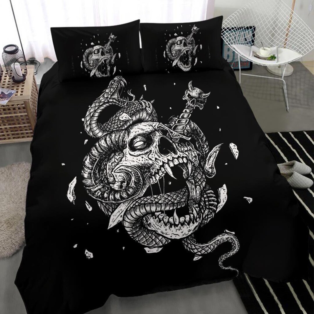 Skull Serpent Exploding Dagger Demon 3 Piece Duvet Set-skull Bedding ...