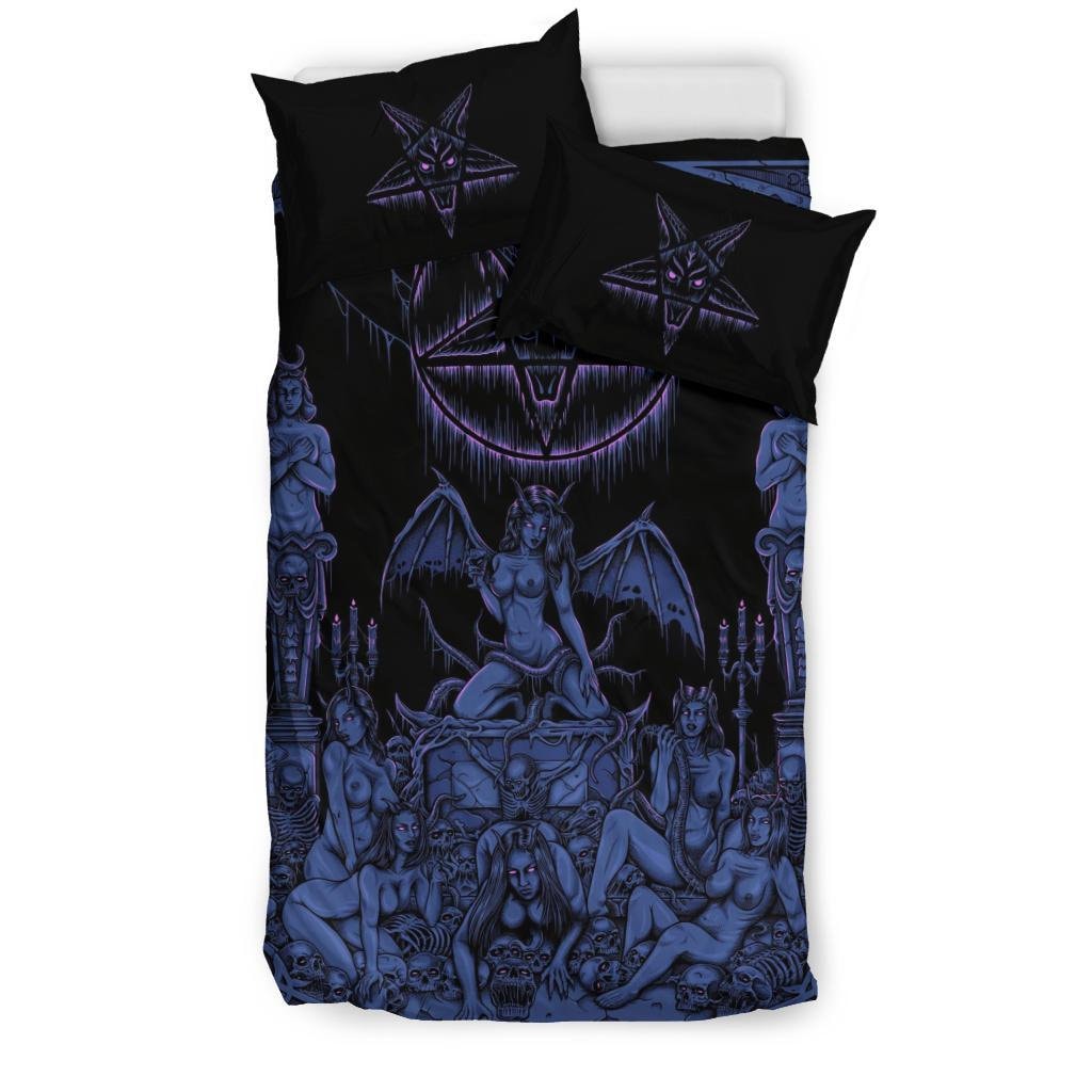 Satanic Pentagram Skull Sexy Winged Demon Welcome To Hell's Pearly ...