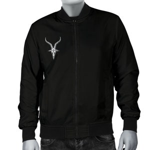 Skull Satanic Goat Satanic Pentagram Smoke Flame Jacket Plain Black ...