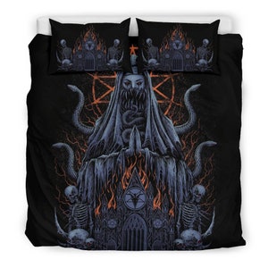 Skull Demon Virgin Serpent Satanic Pentagram Flame Church 3 Piece Duvet ...