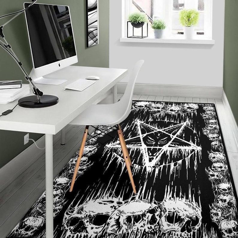 Satanic Skull Melting Inverted Pentagram Area Rug-satanic Decor Skull ...