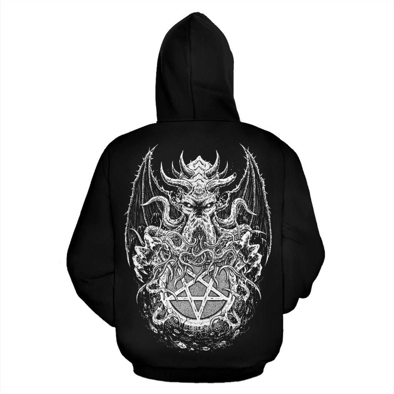 Skull Demon Octopus Satanic Pentagram Zip up Hoodie-be Advised - Etsy