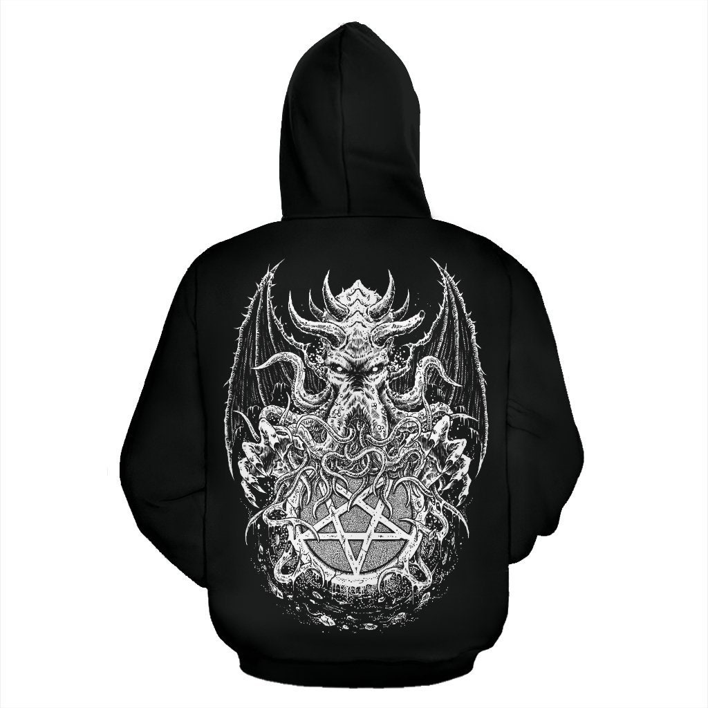 Skull Demon Octopus Satanic Pentagram Zip up Hoodie-be Advised - Etsy