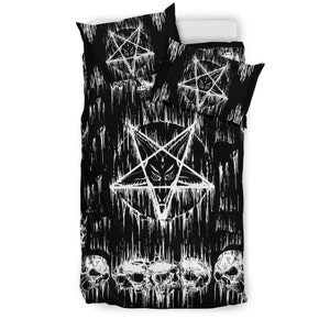Satanic Skull Melting Inverted Pentagram 3 Piece Duvet Set-baphomet Bed ...