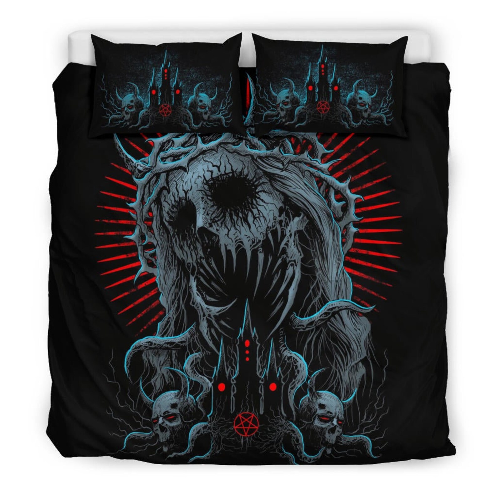 Skull Demon Zombie Savior Satanic Church 3 Piece Duvet Set Color ...