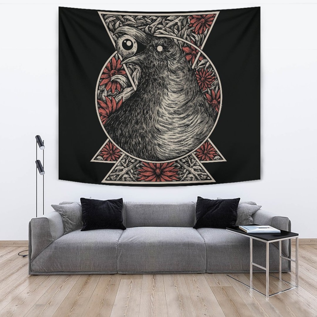Gothic Occult Black Crow Eye Large Wall Tapestry Color Version-gothic ...