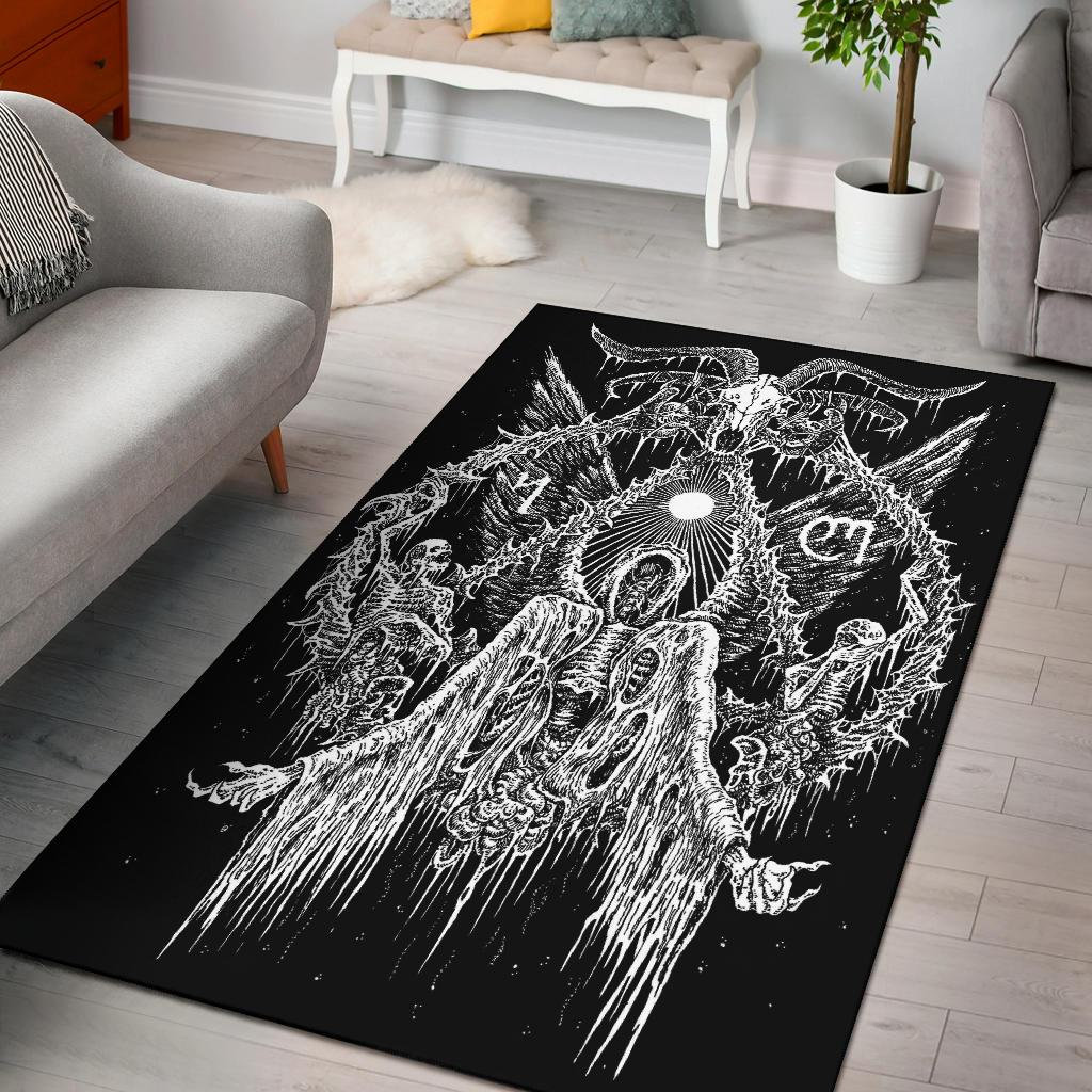 Skull Wing Skeleton Satanic Goat Area Rug-gothic Skull Skeleton Rug ...