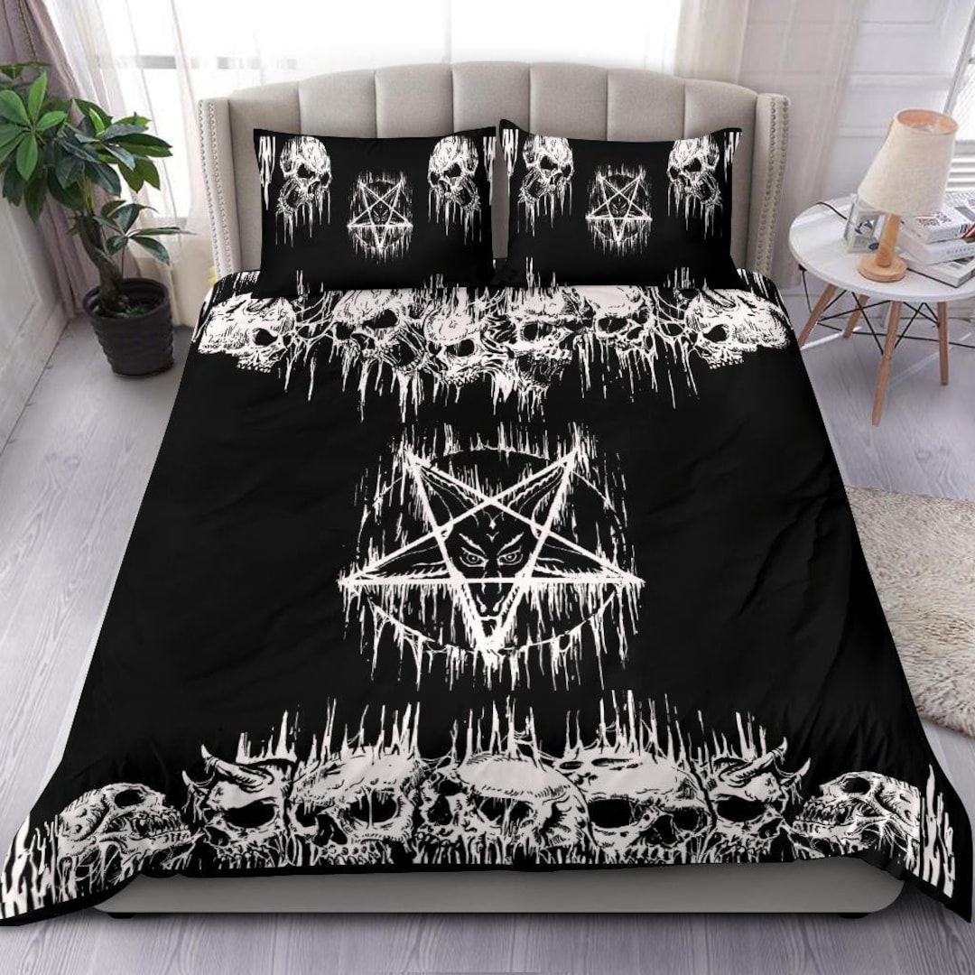 Satanic Skull Inverted Melting Pentagram 3 Piece Duvet Set-gothic ...