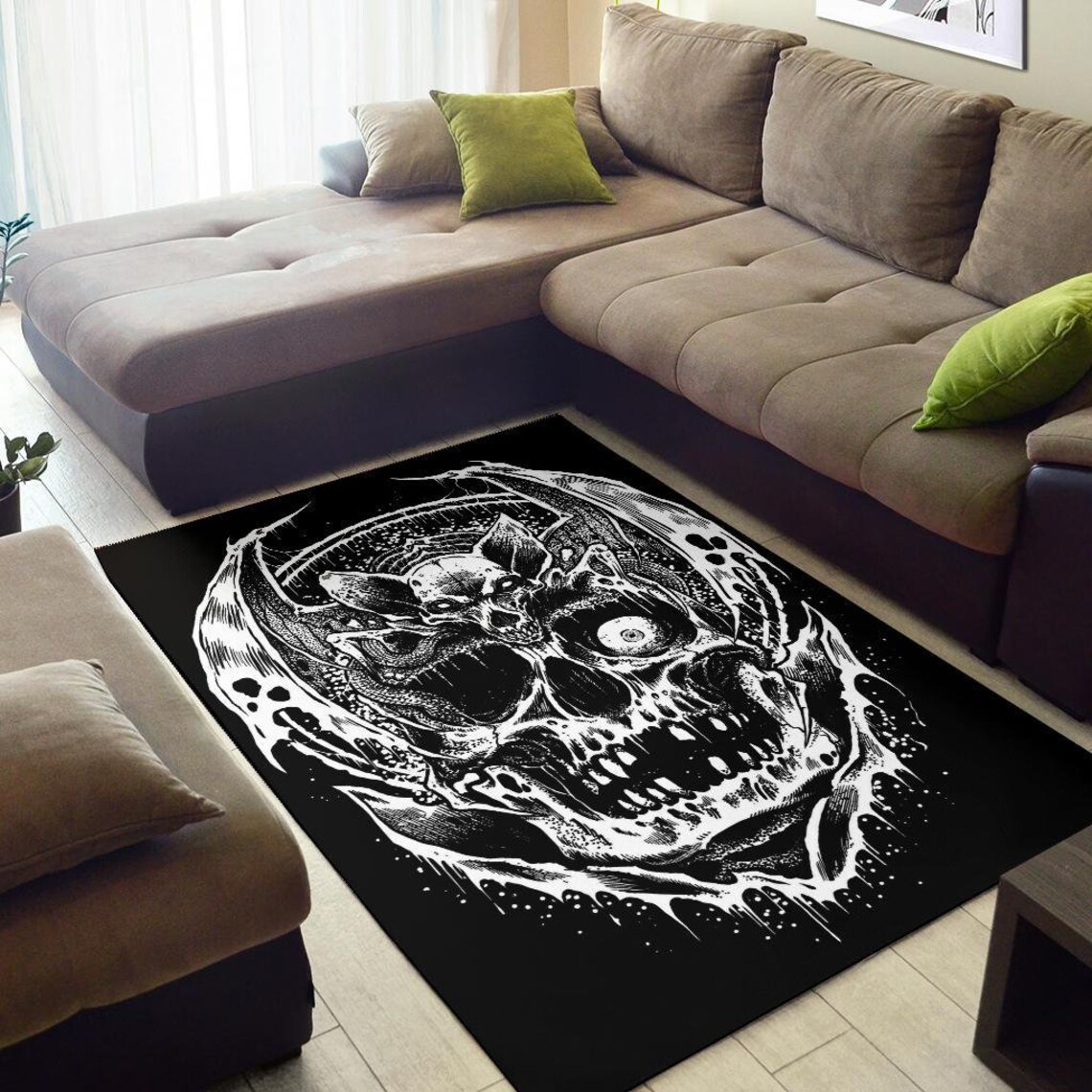 Gothic Skull Bat Area Rug-skull Rugs-gothic Skull Decor-gothic Decor ...