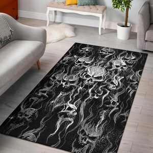 Skull Smoke Area Rug Black and White-skull Rugs-skull Home Decor - Etsy