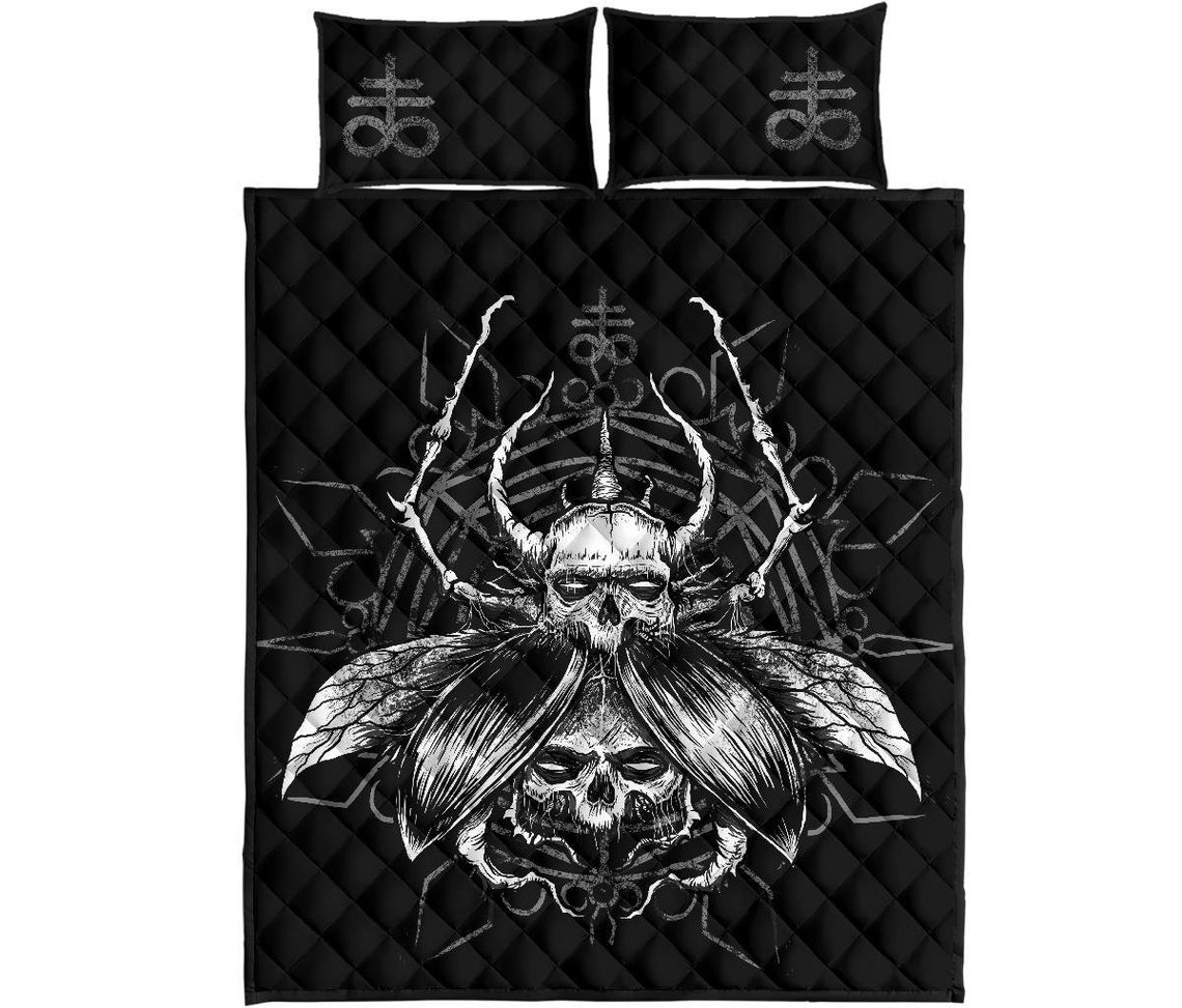 Skull Gothic Satanic Fly Quilt 3 Piece Bed Set-gothic Quilts-satanic ...