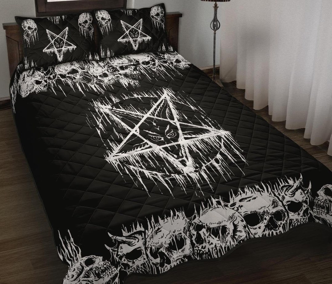 Skull Satanic Pentagram Drip Quilt 3 Piece Bed Set-satanic Pentagram ...
