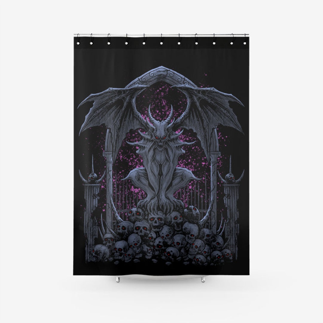 Skull Batwing Gargoyle Demon Textured Fabric Shower Curtain Awesome ...
