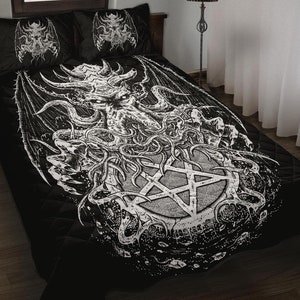 Skull Satanic Pentagram Demon Octopus 3 Piece Quilt Bed Set-skull ...