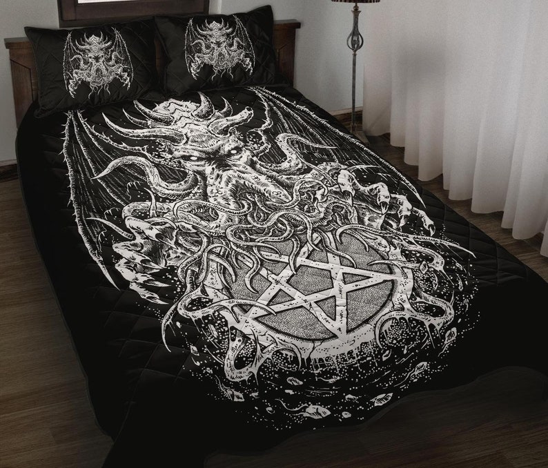 Skull Satanic Pentagram Demon Octopus 3 Piece Quilt Bed | Etsy