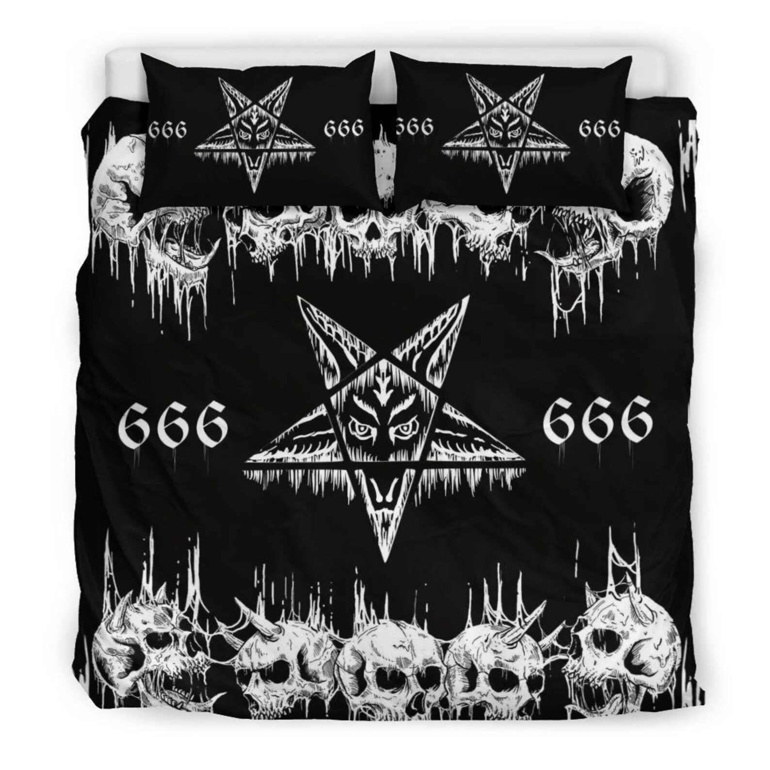 Skull Satanic Pentagram 666 Drip 3 Piece Duvet Set-satanic Bedding ...